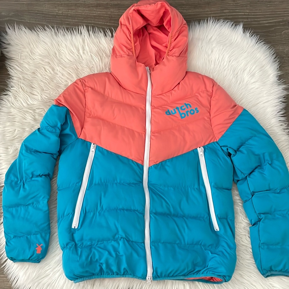 Rare Dutch Bros Two-Tone Puffer Jacket Unisex Medium - Gem